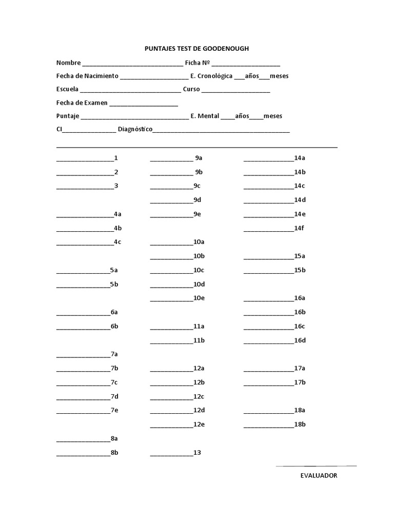 Hoja de Calificación Test de Goodenough | PDF