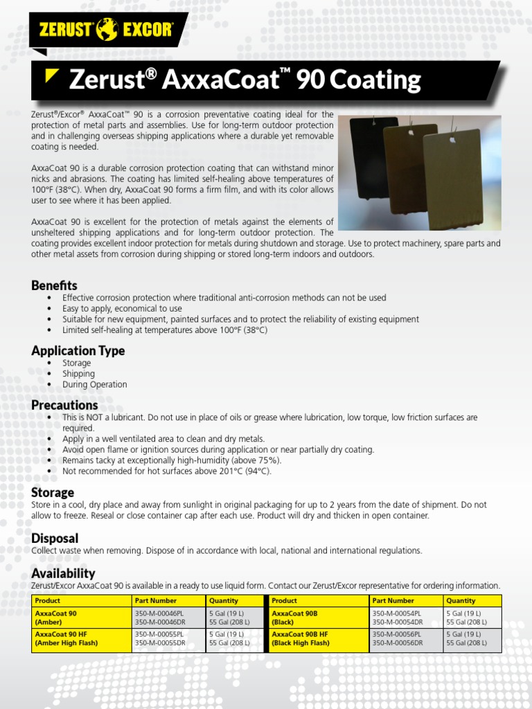 Zerust AxxaCoat90 TechnicalDataSheet RevD2 | PDF | Corrosion | Physical ...