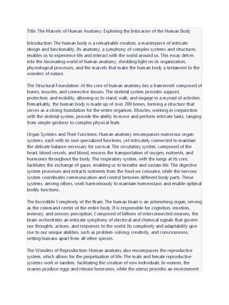 Human Anatomy Essay | Download Free PDF | Human Body | Anatomy