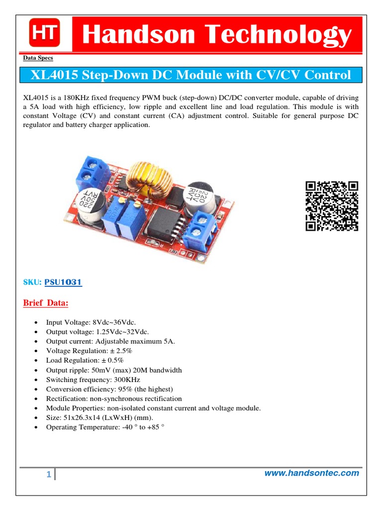 Handson Technology: XL4015 Step-Down DC Module With CV/CV Control | PDF