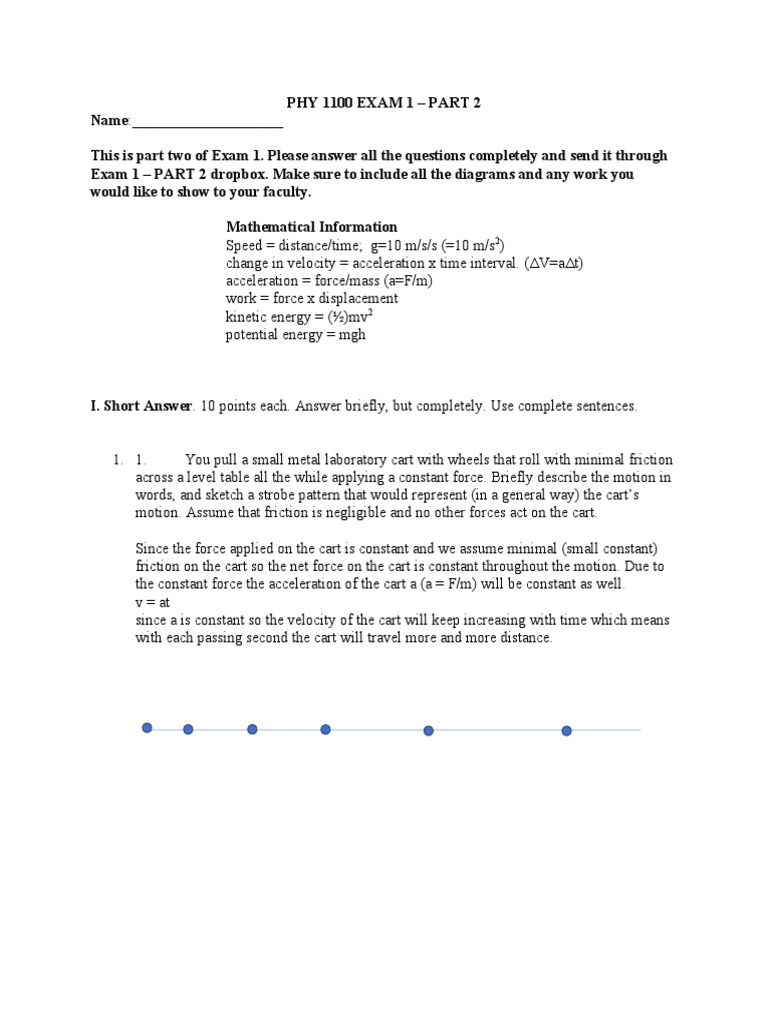 EXAM1 Part2 Revised | PDF | Force | Applied And Interdisciplinary Physics