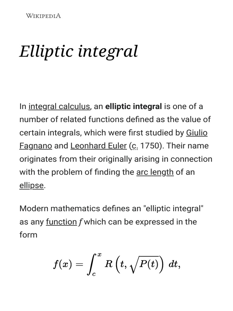 Elliptic Integral - Wikipedia | PDF | Combinatorics | Mathematical Analysis