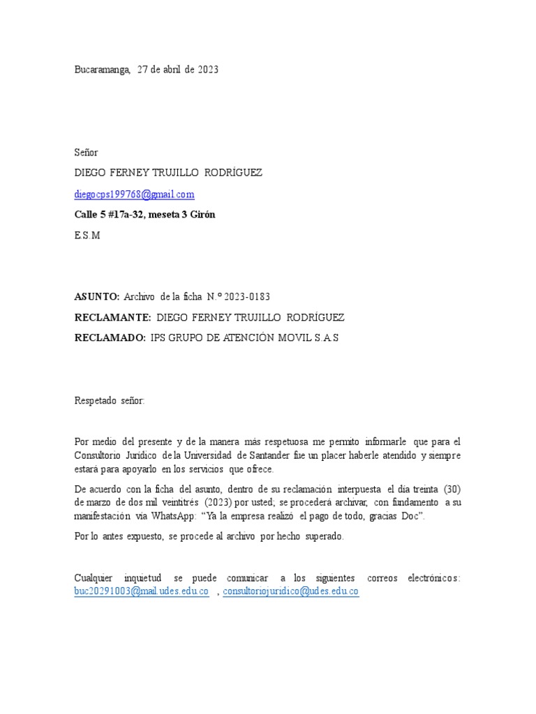 Carta para Archivo Proceso | PDF