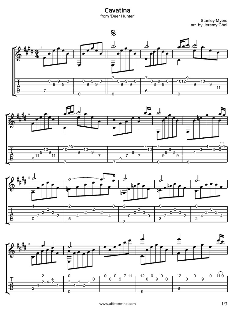 Tab Cavatina | Download Free PDF | Acoustic Guitars | Compositions For ...