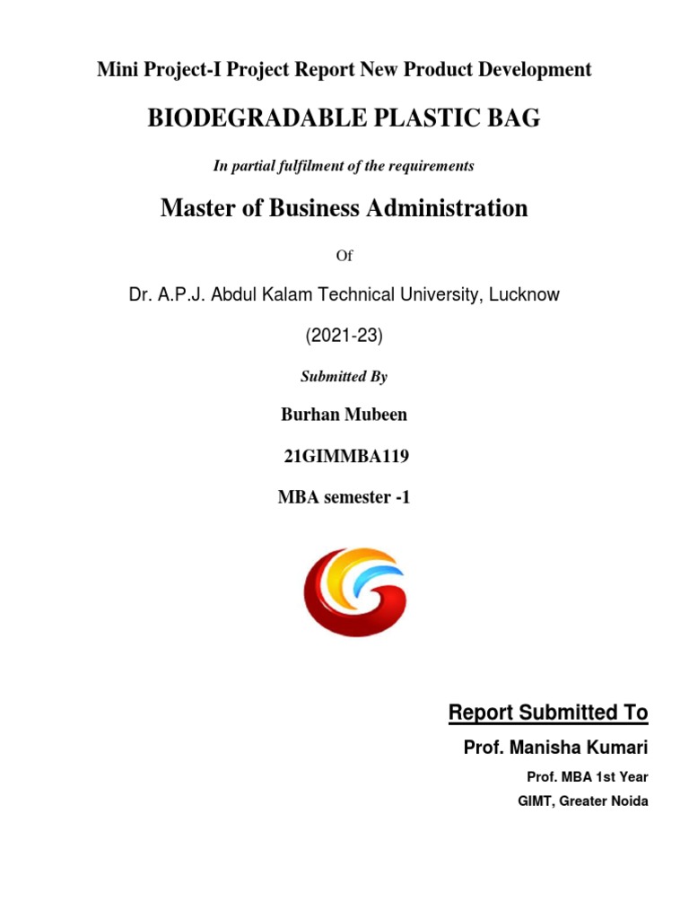 BIODEGRADABLE PLASTIC BAG Mini Project | PDF
