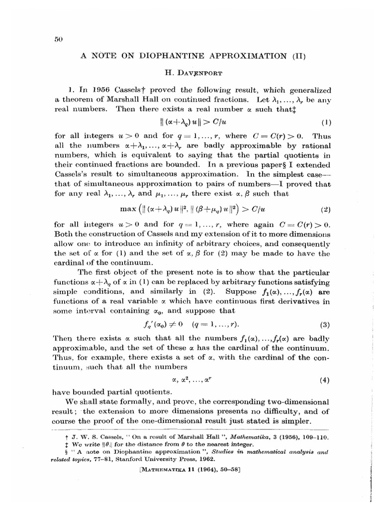 Davenport. A Note On Diophantine Approximation II - 1964 - Mathematika | PDF | Derivative ...