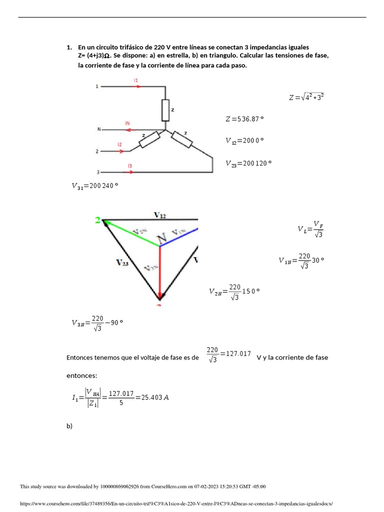 En Un Circuito Trif Sico de 220 V Entre L Neas Se Conectan 3 Impedancias Iguales | PDF