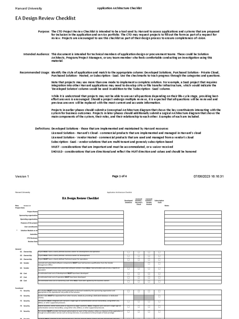 Harvard Application Architecture Checklist | PDF