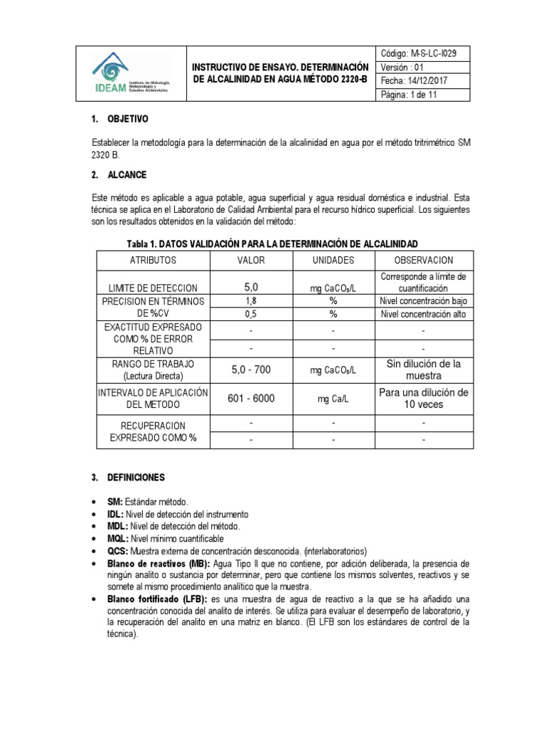 M-s-lc-i029 Instructivo Determinación de Alcalinidad en Agua | PDF ...