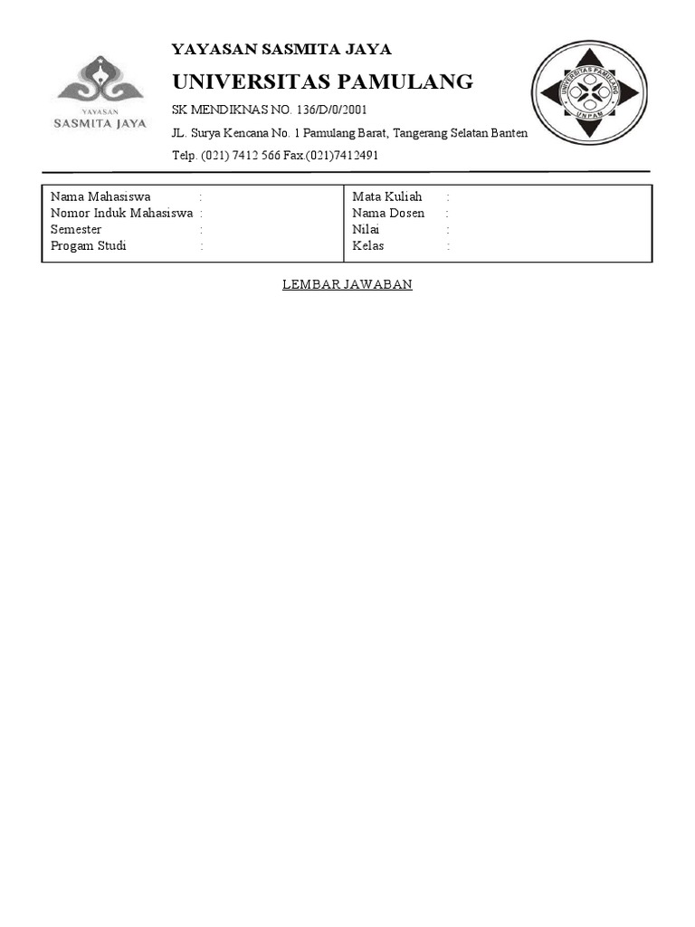 Lembar Jawaban UNPAM | PDF