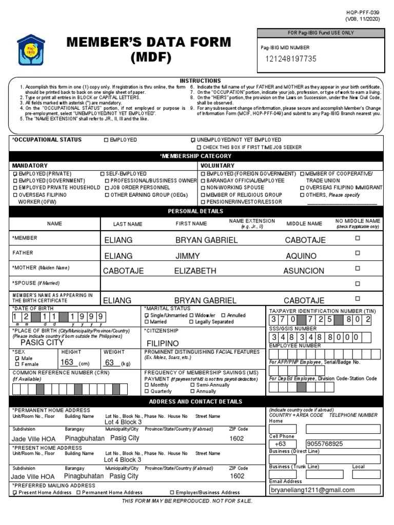 Pag-IBIG Member's Data Form (MDF) | PDF