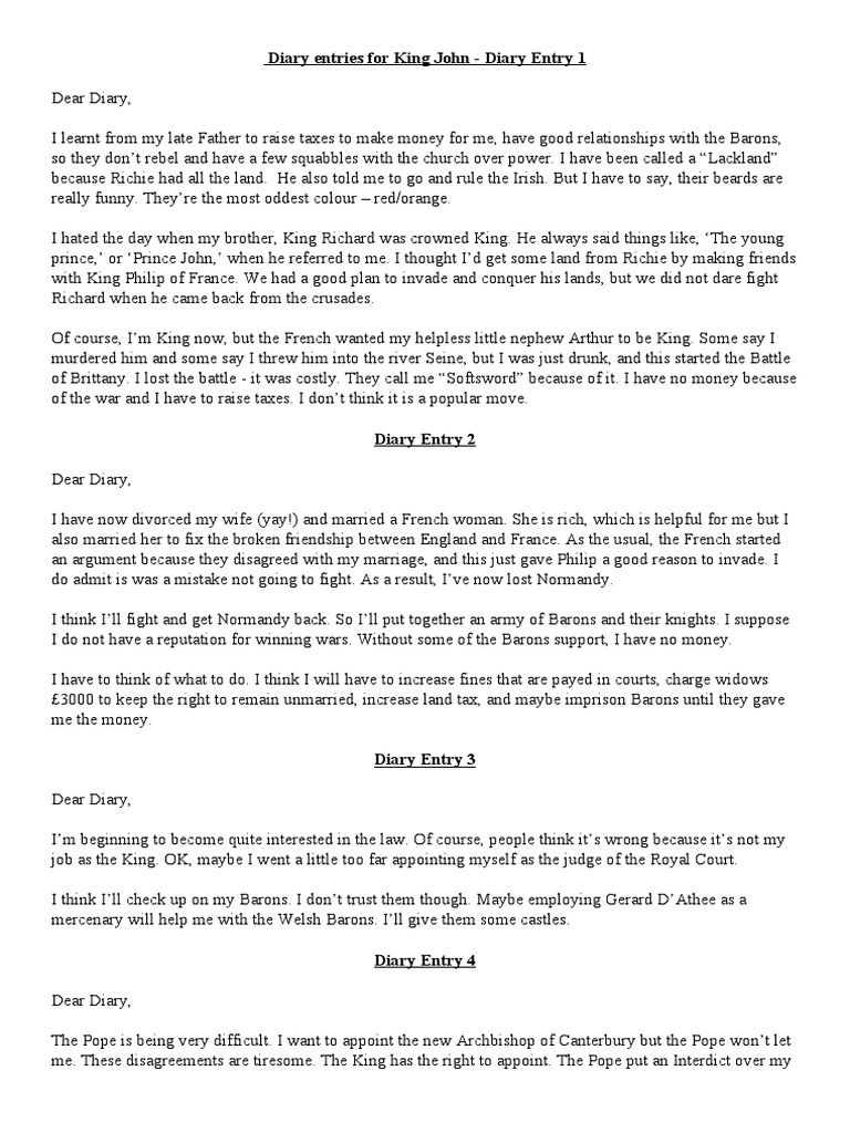 Diary Entries For King John | PDF | Middle Ages