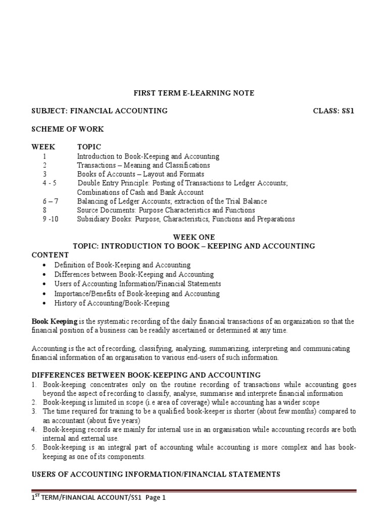 1st Term s1 Financial Account | PDF | Debits And Credits | Bookkeeping