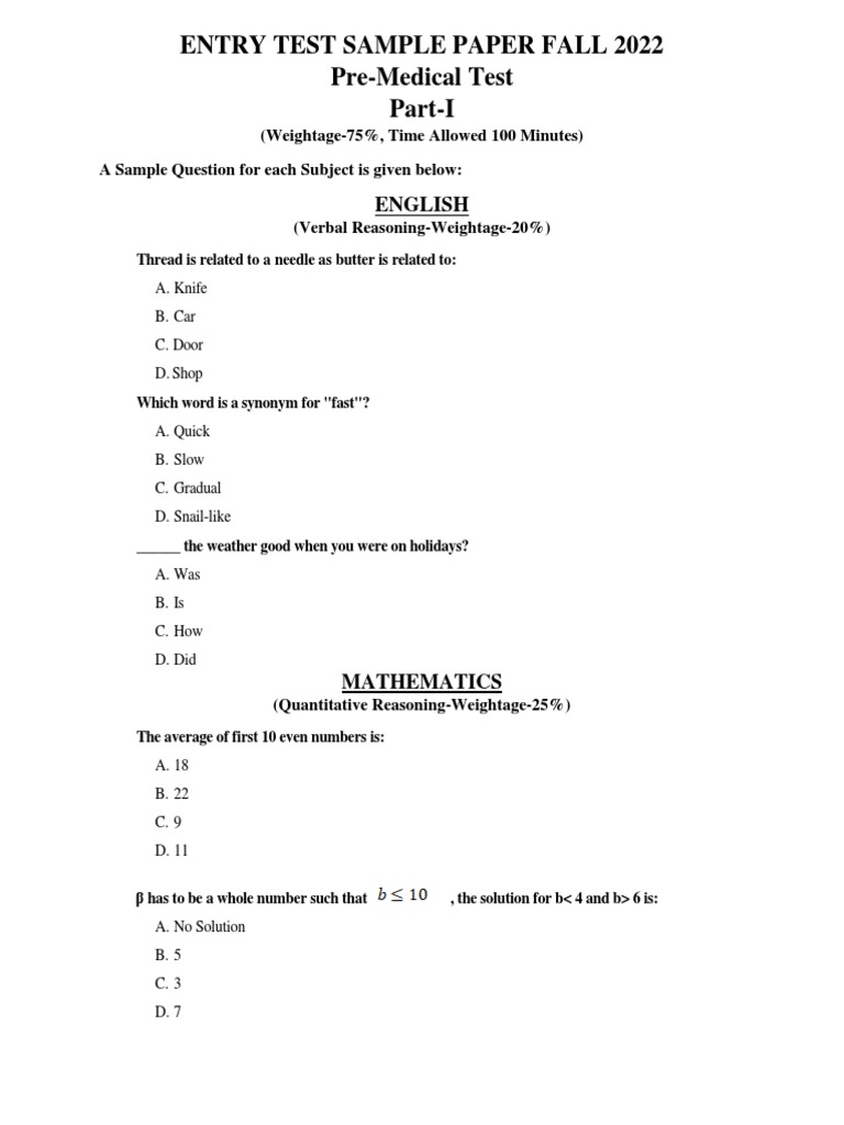 USAT Sample Papers for 2022 Entry Test | PDF | Teaching Methods & Materials