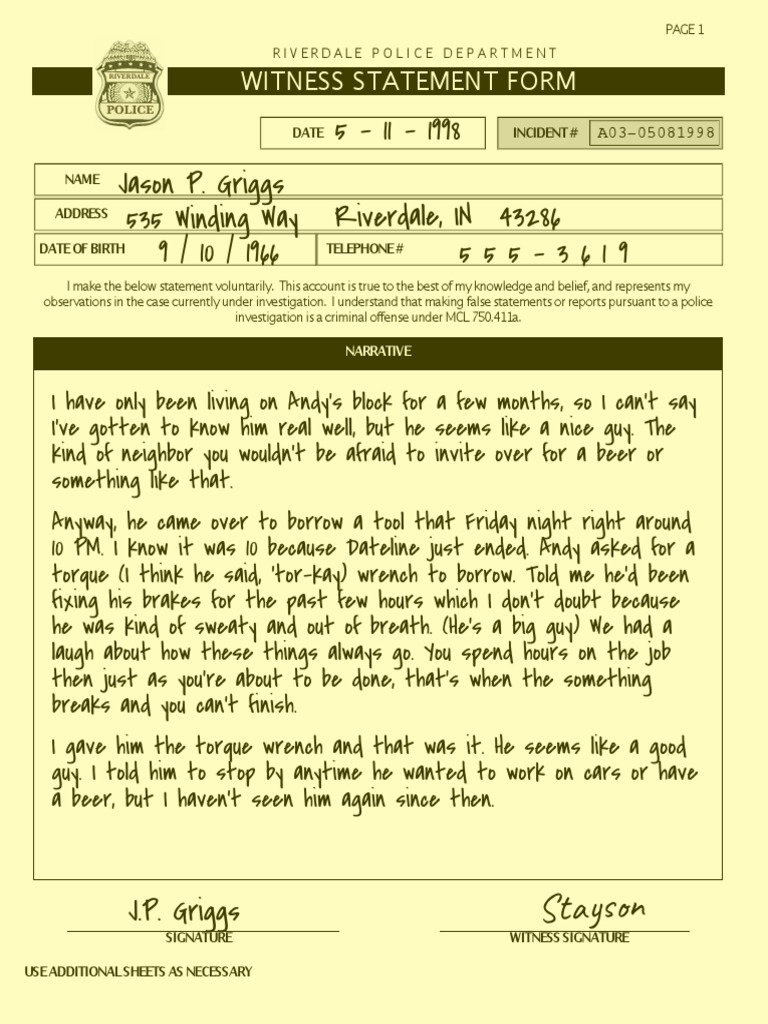 Witness Jason Griggs Unsolved Case Files A03 05081998 | PDF