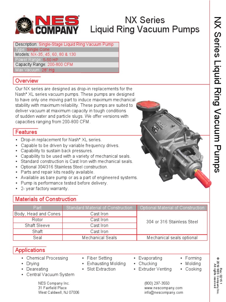 NES Company NX Series Data Sheet 2019 | PDF | Pump | Vacuum