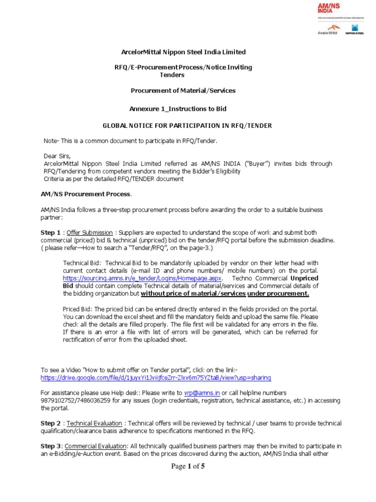 Annexure 1 - Instructions To Bid SAP | PDF | Auction | Request For Proposal