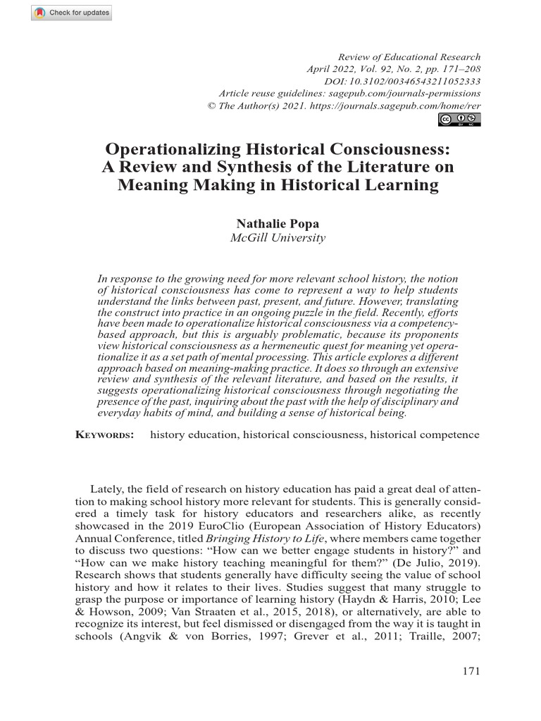 Popa 2021 Operationalizing Historical Consciousness A Review and ...