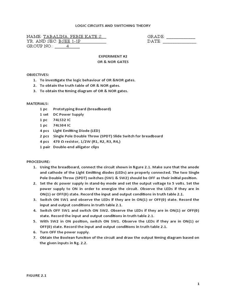 Tabalina Expt 2 or Nor Gates | PDF