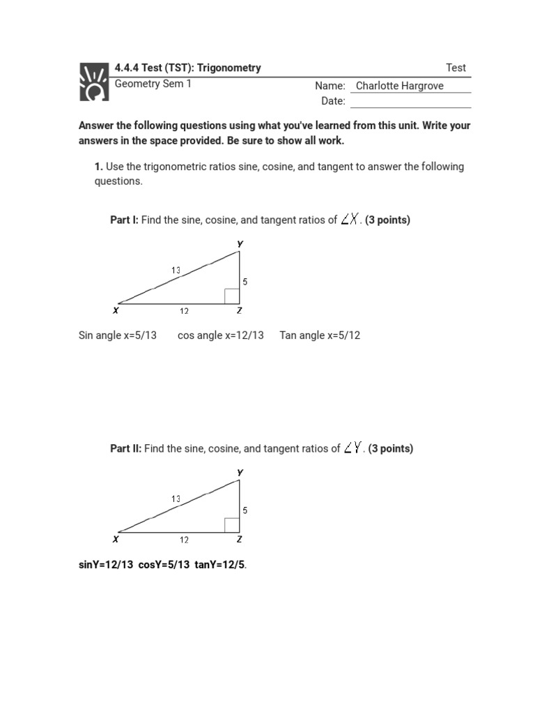 4.4.4 Test (TST) - Trigonometry (Test) | PDF | Trigonometric Functions ...