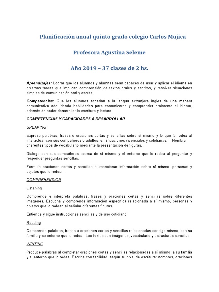 Planificacion Anual 5to Año Secundaria | PDF | Comunicación humana ...
