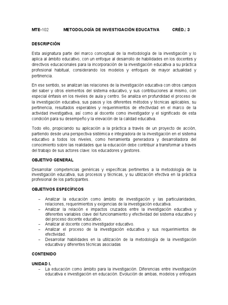 1.2 Programa de Clases Metodologia de La Investigacion Educativa | PDF