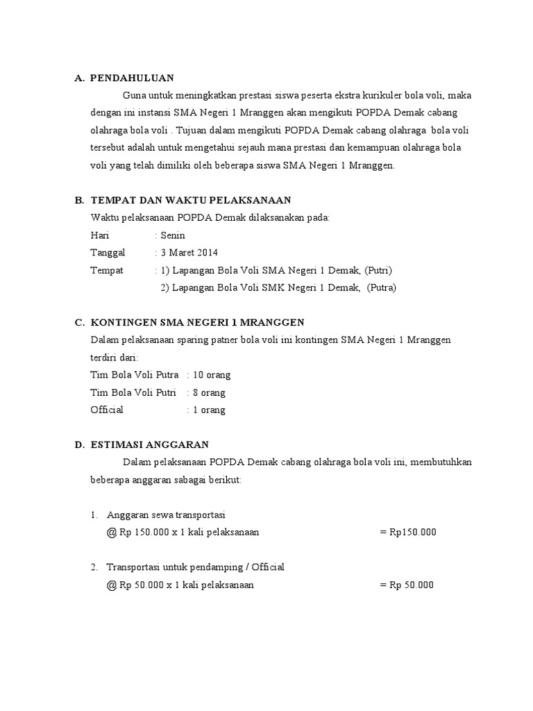 Pengajuan Proposal Anggaran Popda | PDF