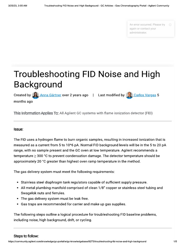 Troubleshooting FID Noise and High Background | PDF