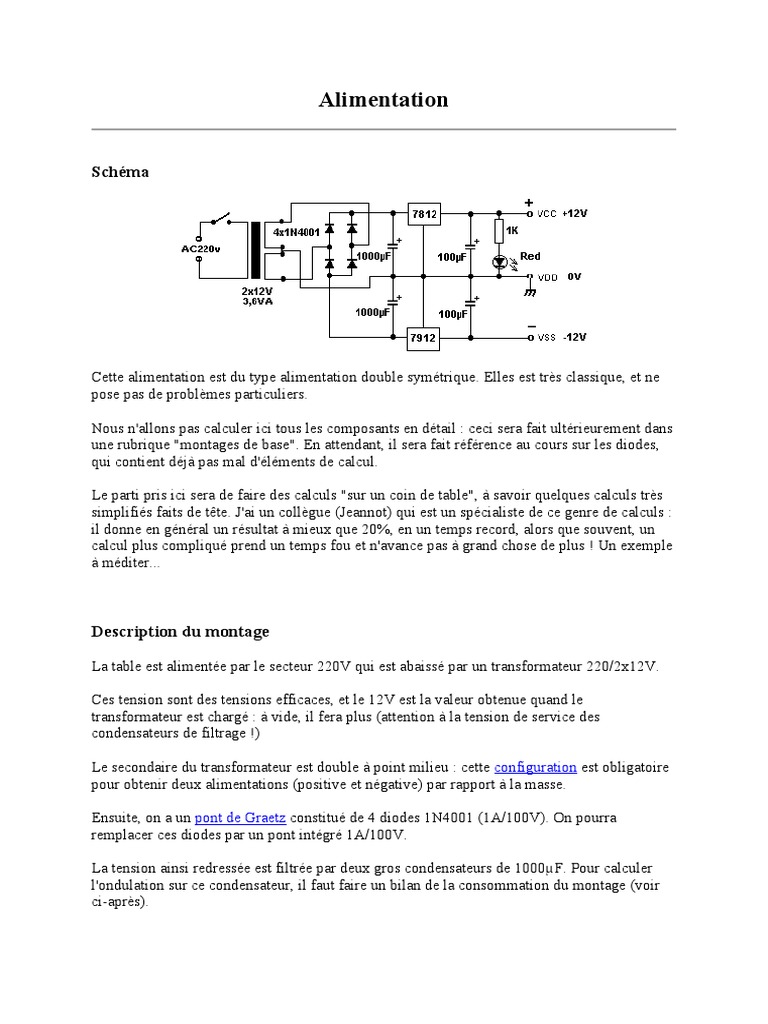Schéma d'alimentation symétrique 12V | PDF | Condensateur | Diode ...