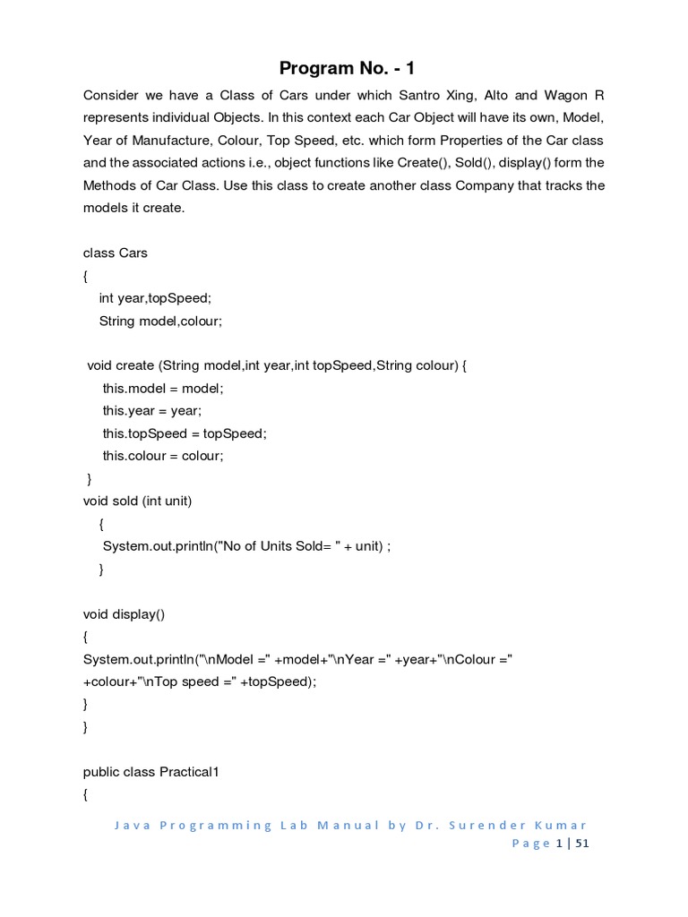 Java Programming Lab Manual 1 Pdf Area Class Computer Programming 0669