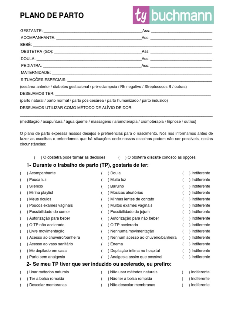 Modelo de Plano de Parto | Download grátis PDF | Parto ...