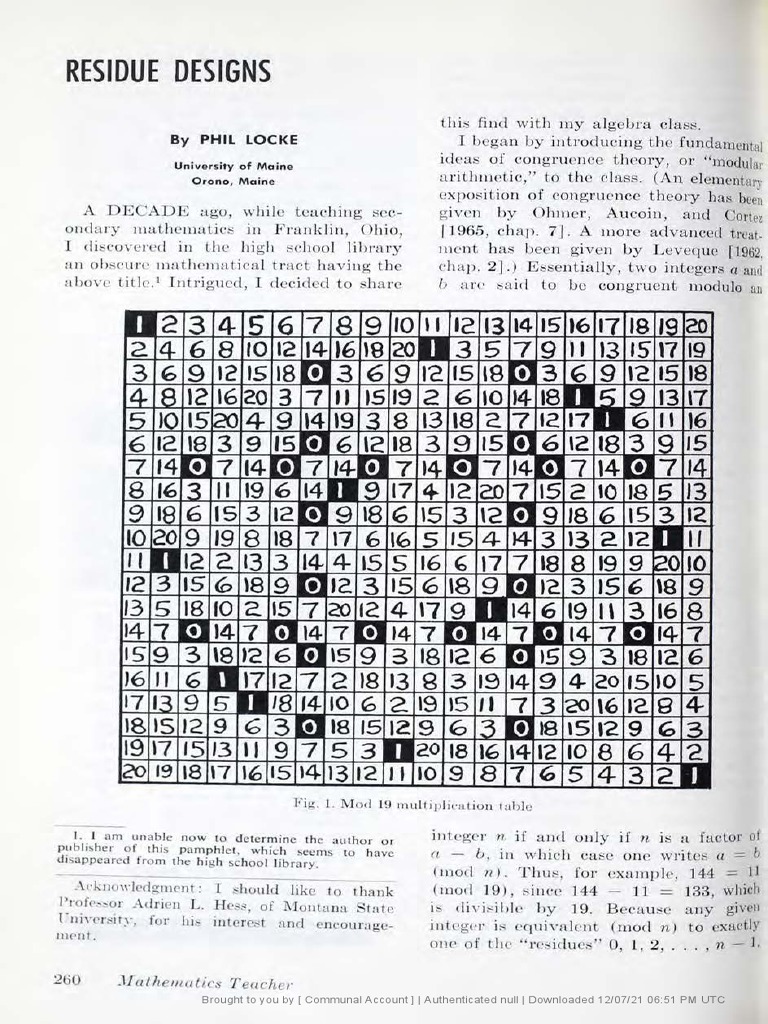(23300582 - The Mathematics Teacher) Residue Designs | PDF | Number ...