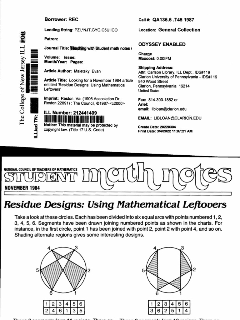 Residue Designs Using Mathematical Leftovers | PDF | Arithmetic | Ring ...
