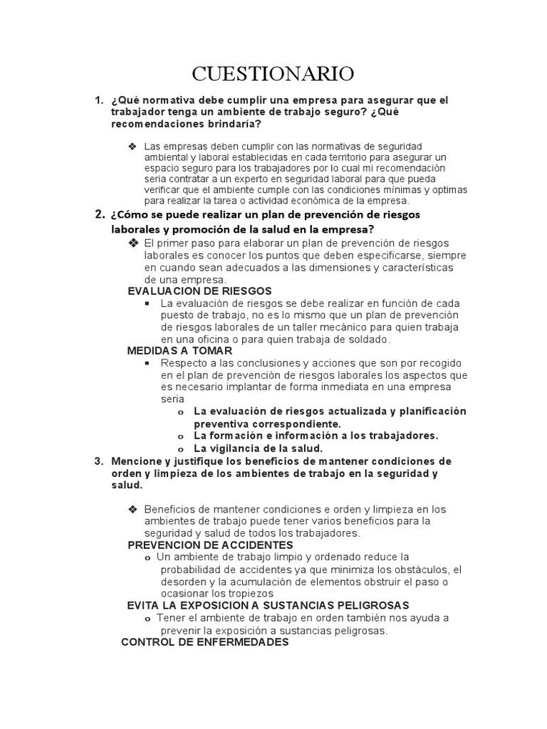 Cuestionario Seguridad e Higiene | PDF | Seguridad y salud ocupacional
