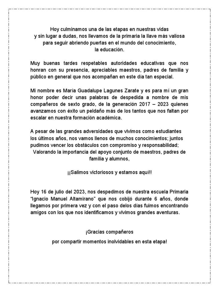 Palabras de Despedida | PDF