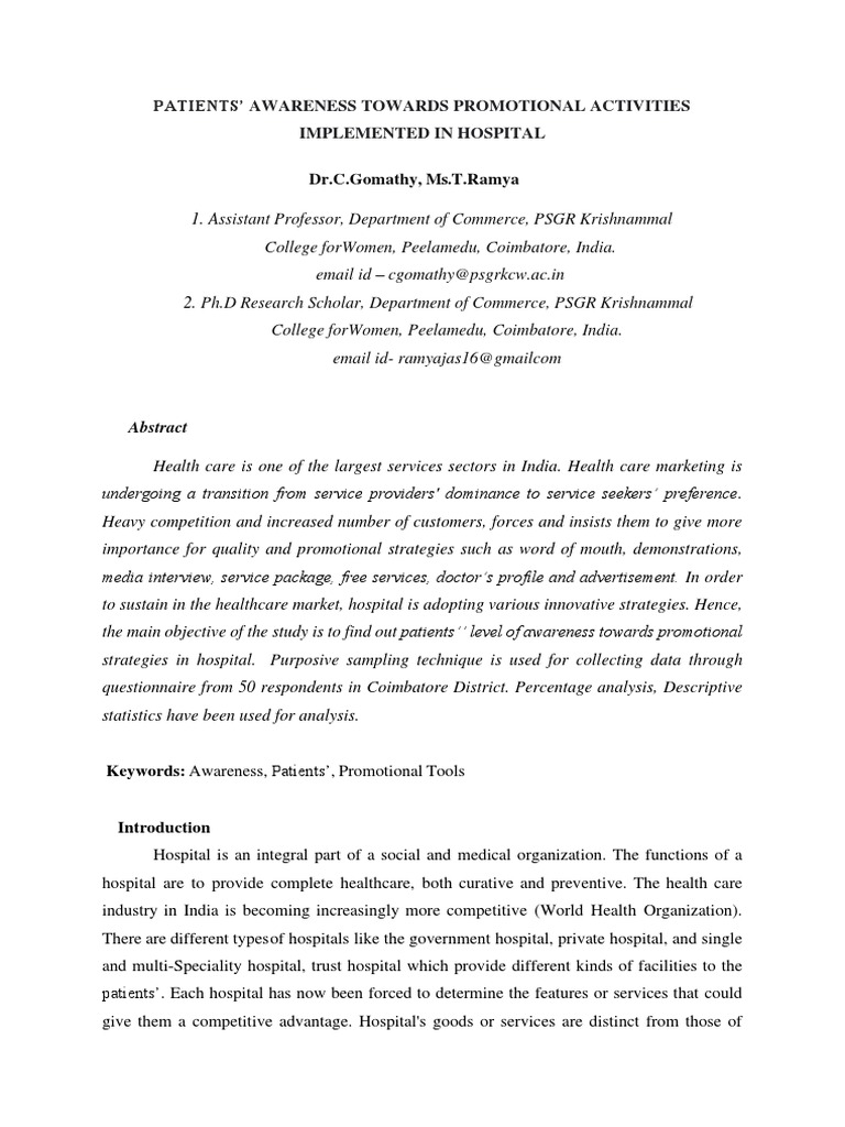 Publication - Patients' Awareness Towards Promotional Activities ...
