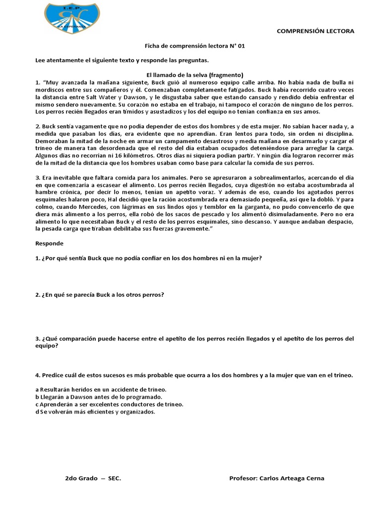 Comprensión Lectora para 2do Secundaria | PDF