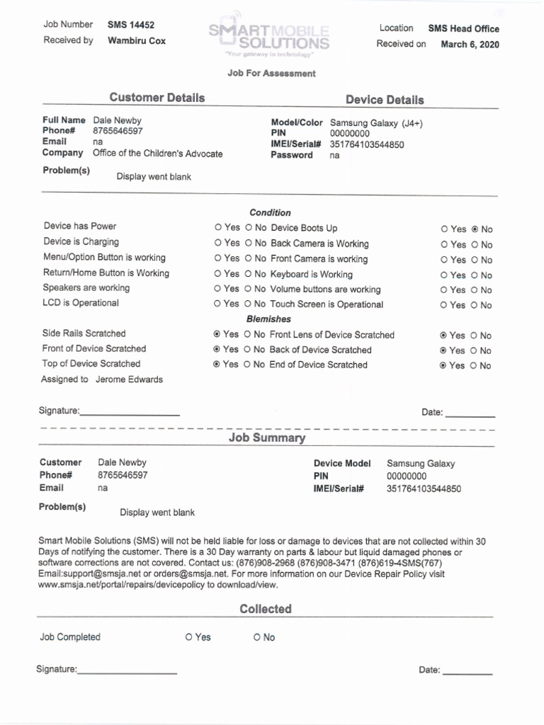 Sms Job Summary Pdf