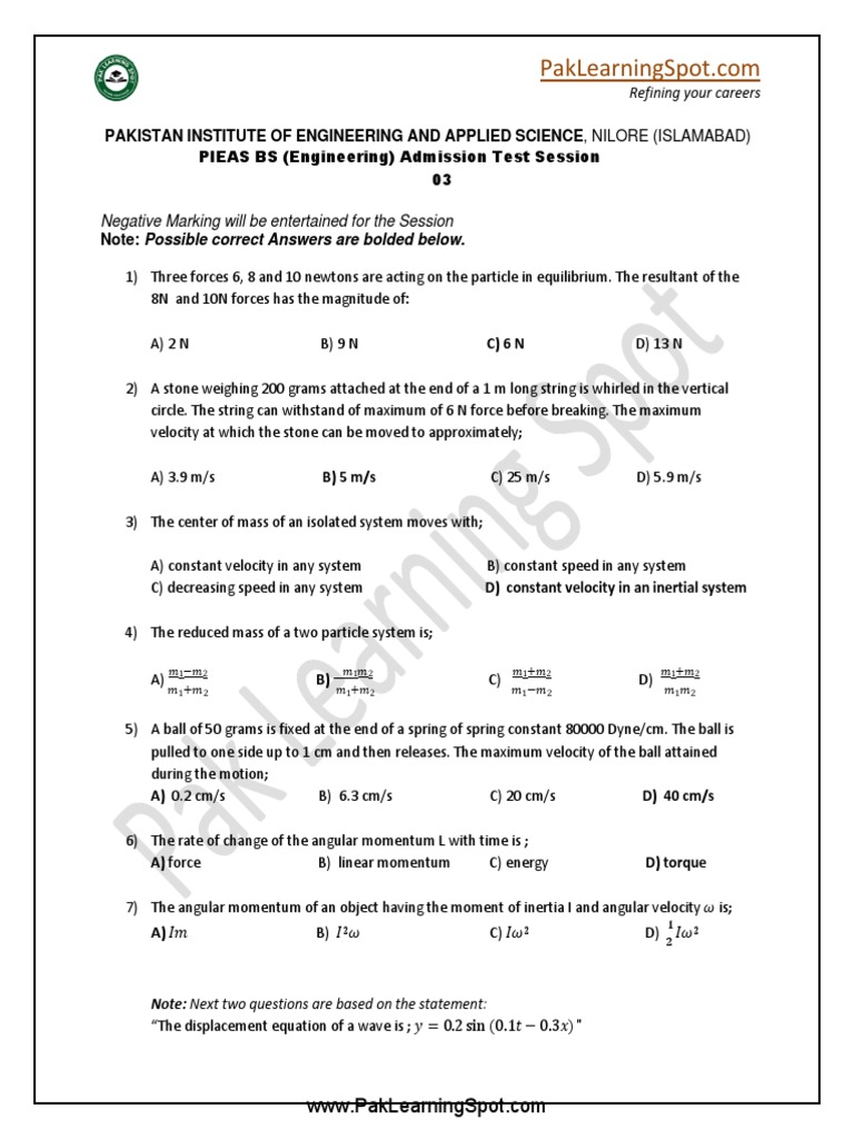 PIEAS Engineering Test Prep | PDF | Capacitor | Force