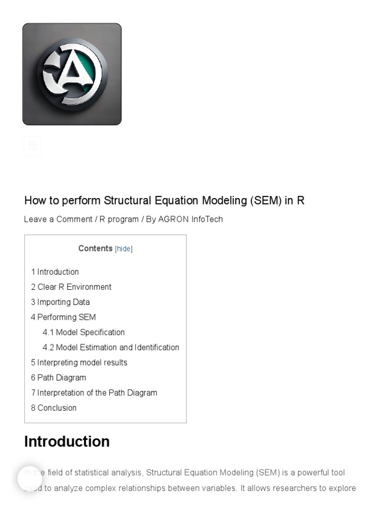 How to perform Structural Equation Modeling (SEM) in R _ AGRON INFO TECH | PDF | Structural ...