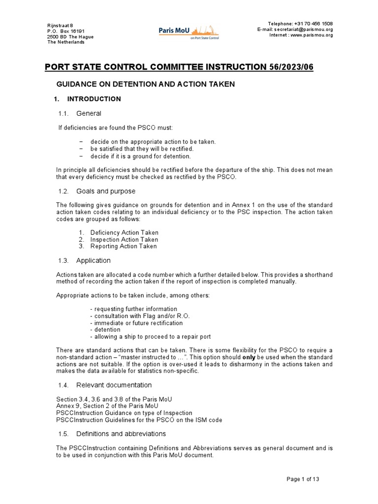 Paris MoU Guidance On Detention and Action Taken - 2023 - 07 | PDF | Ships