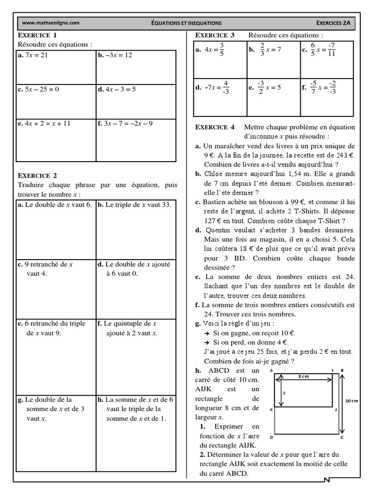 Résoudre l'équation 9 - x = 4 | PDF