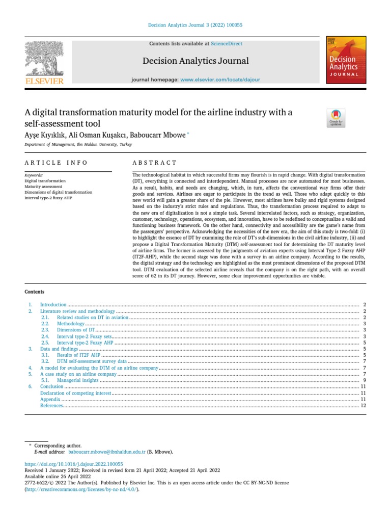 A Digital Transformation Maturity Model For The Airline 2022 Decision ...