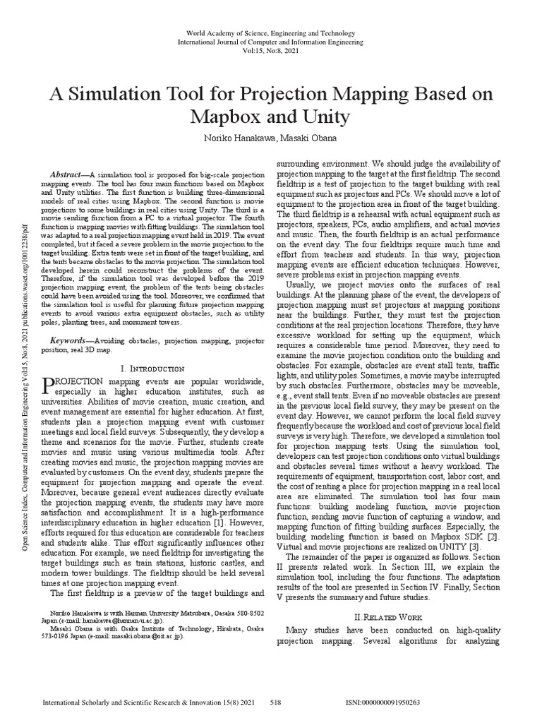 A Simulation Tool For Projection Mapping Based On Mapbox and Unity | PDF