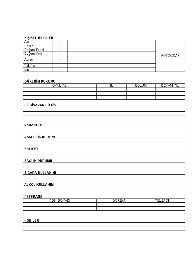 Bos CV Ornekleri Formu Bos CV Taslagi Indir Word Dosyasi Ozgecmis Ornegi Formu | PDF