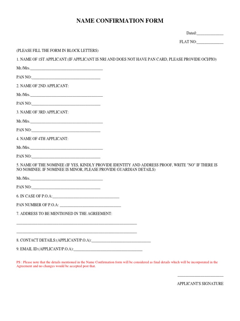 NAME CONFIRMATION FORM | PDF