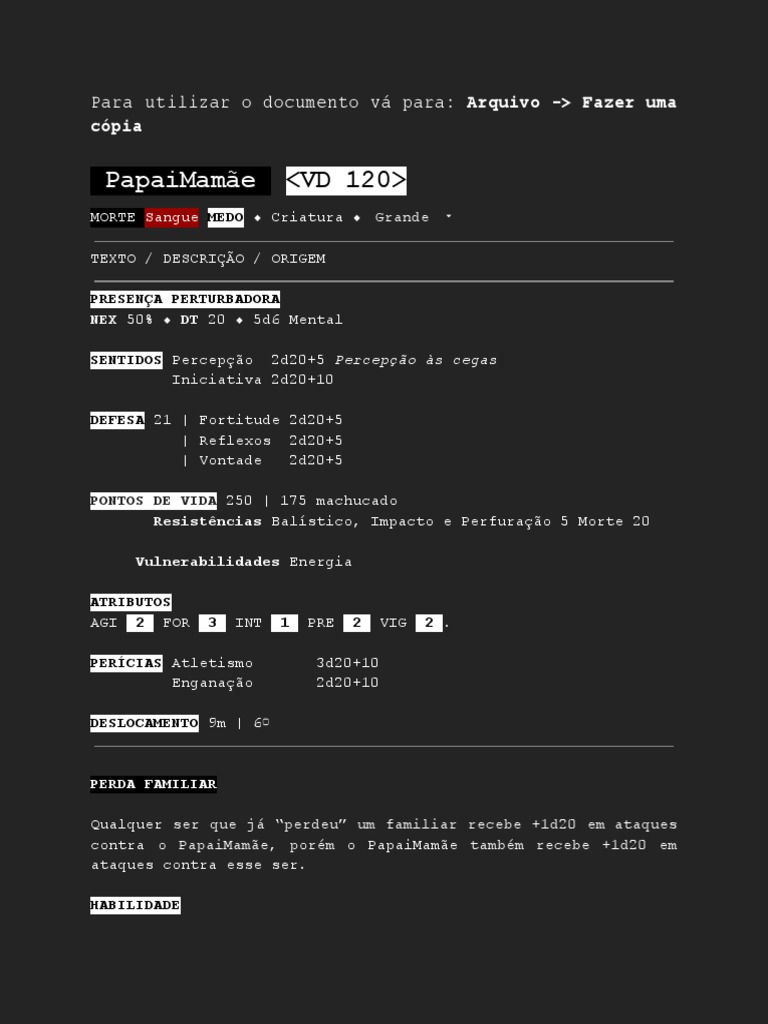 Cópia de TEMPLATE FICHA MONSTRO | PDF | Morte