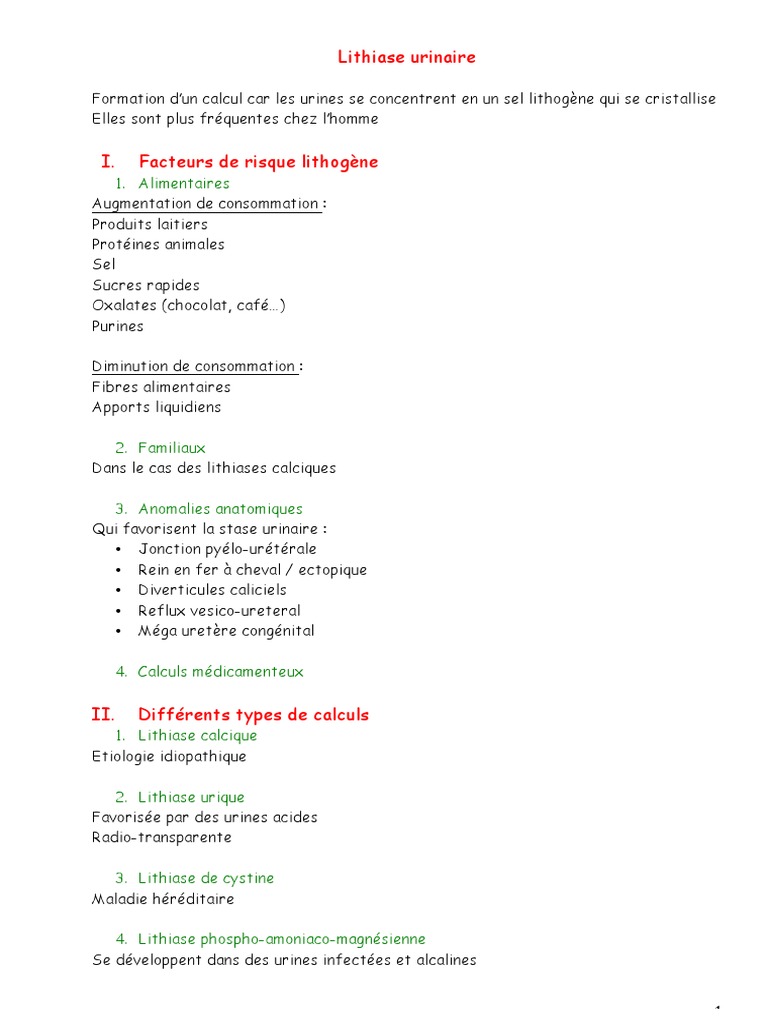 Lithiase urinaire : causes et traitements | PDF