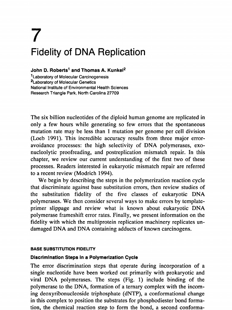 Fidelity of DNA Replication: John D. Roberts' and Thomas A. Kunke12 ...