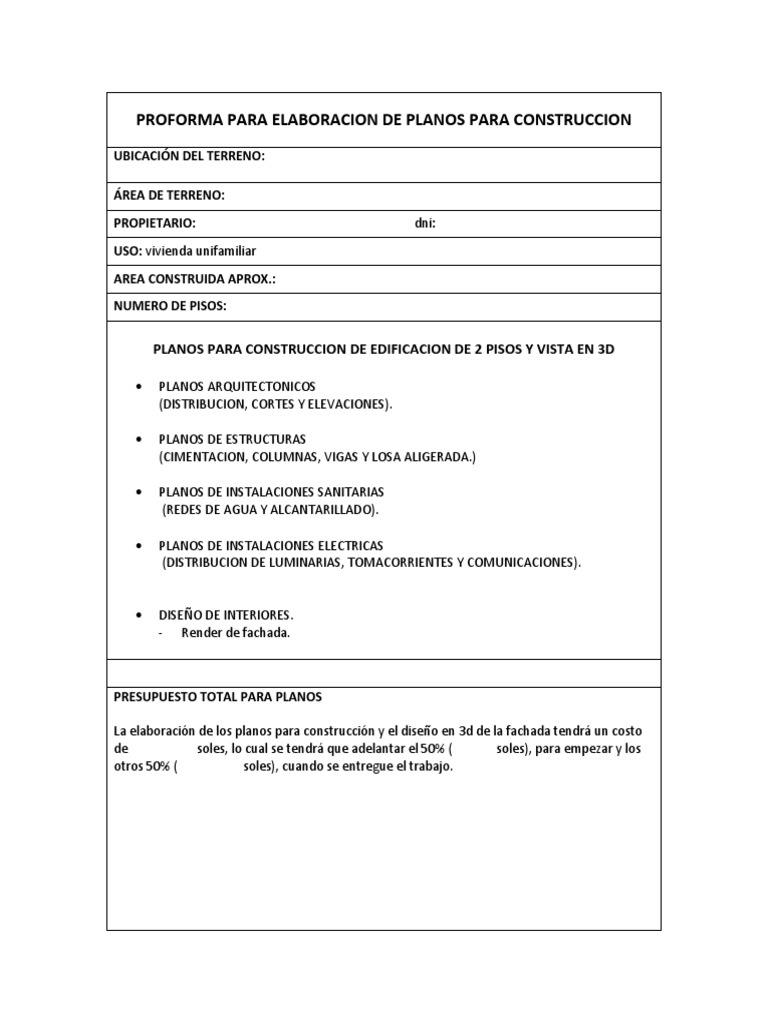 Proforma para Elaboracion de Planos para Construccion | PDF | Hogar ...